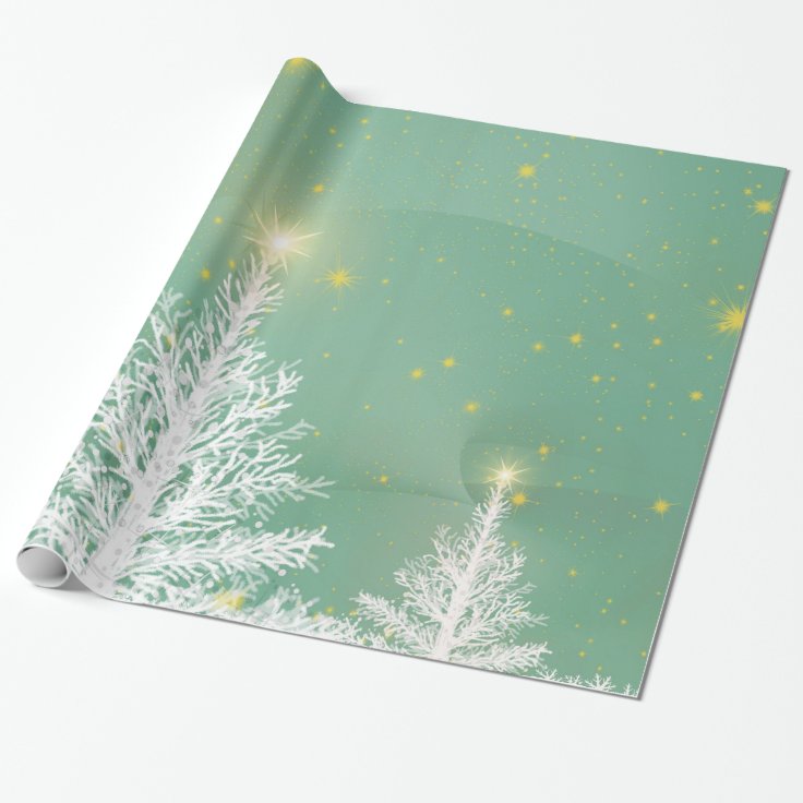 Christmas wrapping paper with white trees | Zazzle