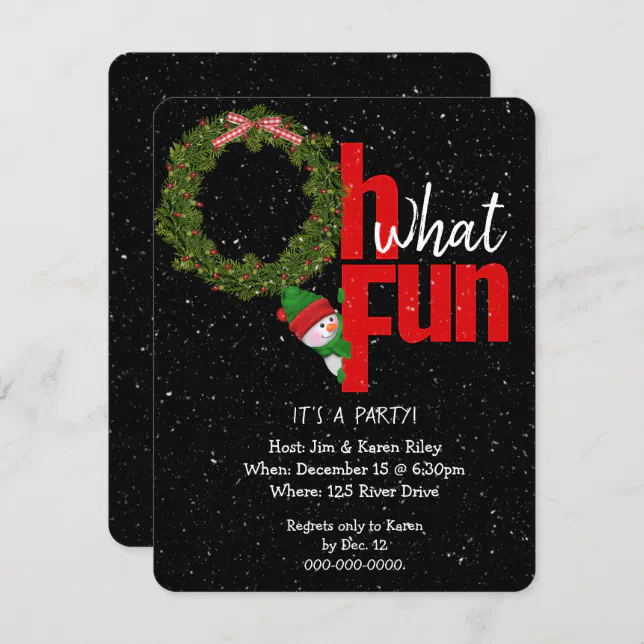 Christmas wreath and snowman party invite | Zazzle