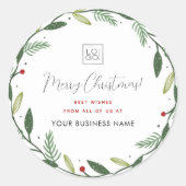 Christmas Wreath Business Add Custom Company Logo Classic Round Sticker ...