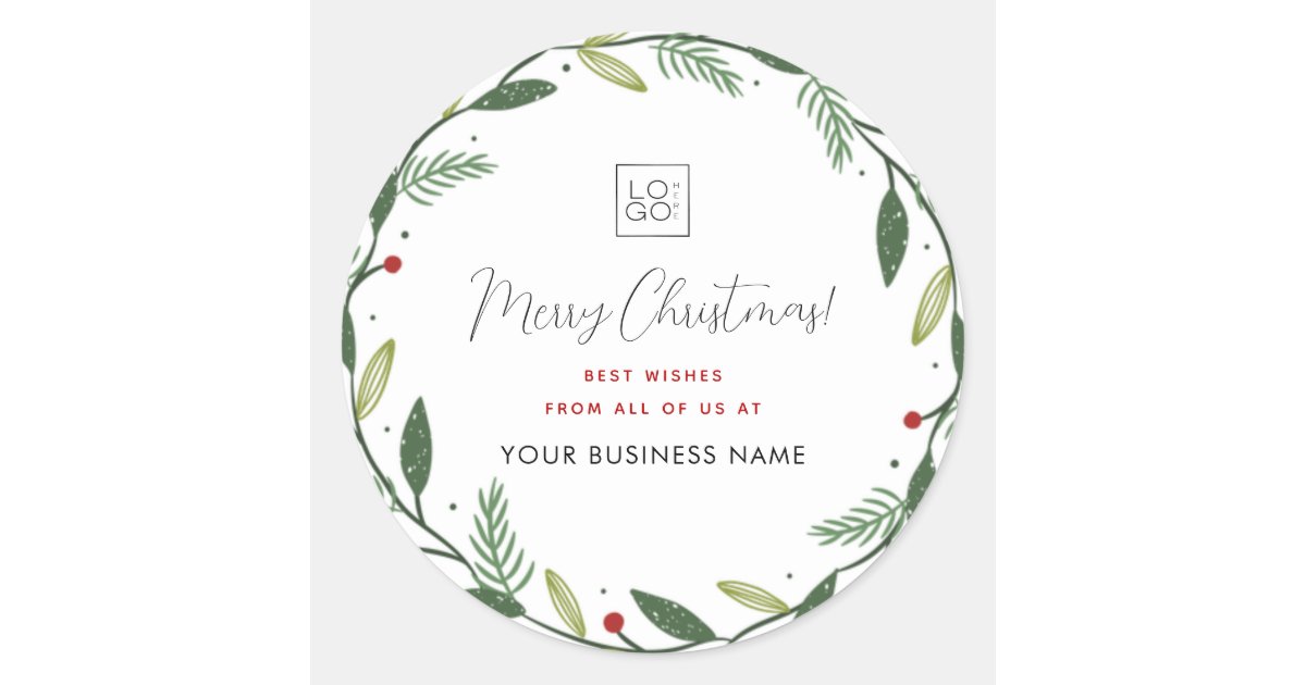 Christmas Wreath Business Add Custom Company Logo Classic Round Sticker ...
