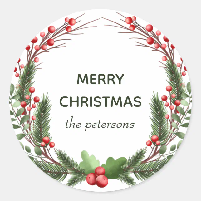 Christmas Wreath Classic Round Sticker | Zazzle