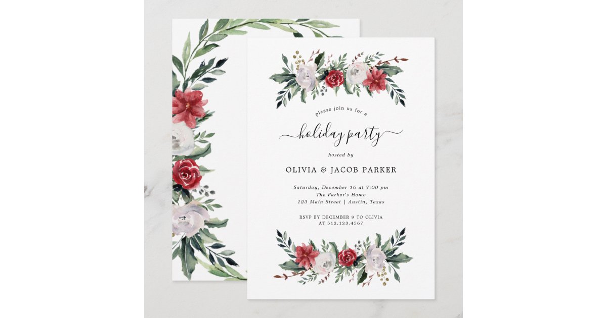 Christmas Wreath | Floral Holiday Party Invitation | Zazzle