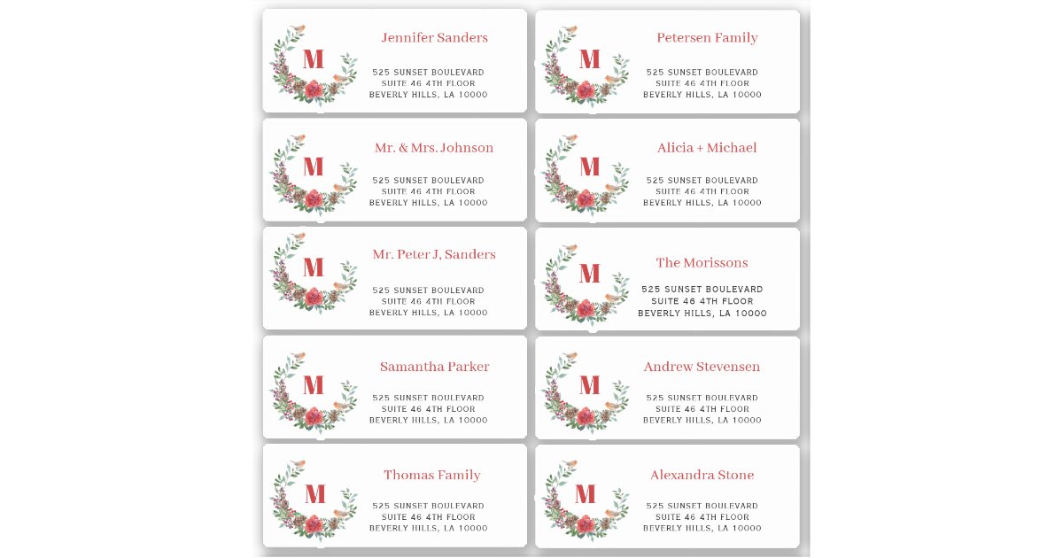Christmas wreath individual guest address labels | Zazzle