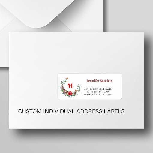 Christmas wreath individual guest address labels | Zazzle