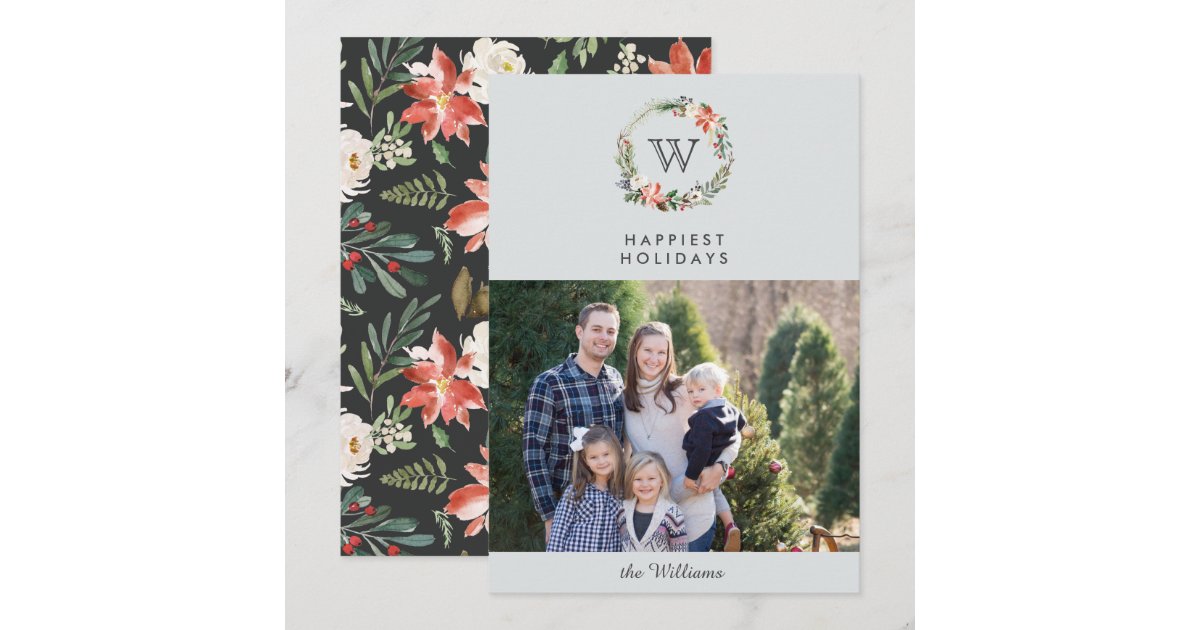 Christmas Wreath Monogram Holidays landscape photo Invitation | Zazzle
