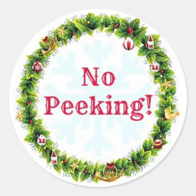 Christmas Wreath No Peeking Classic Round Sticker | Zazzle