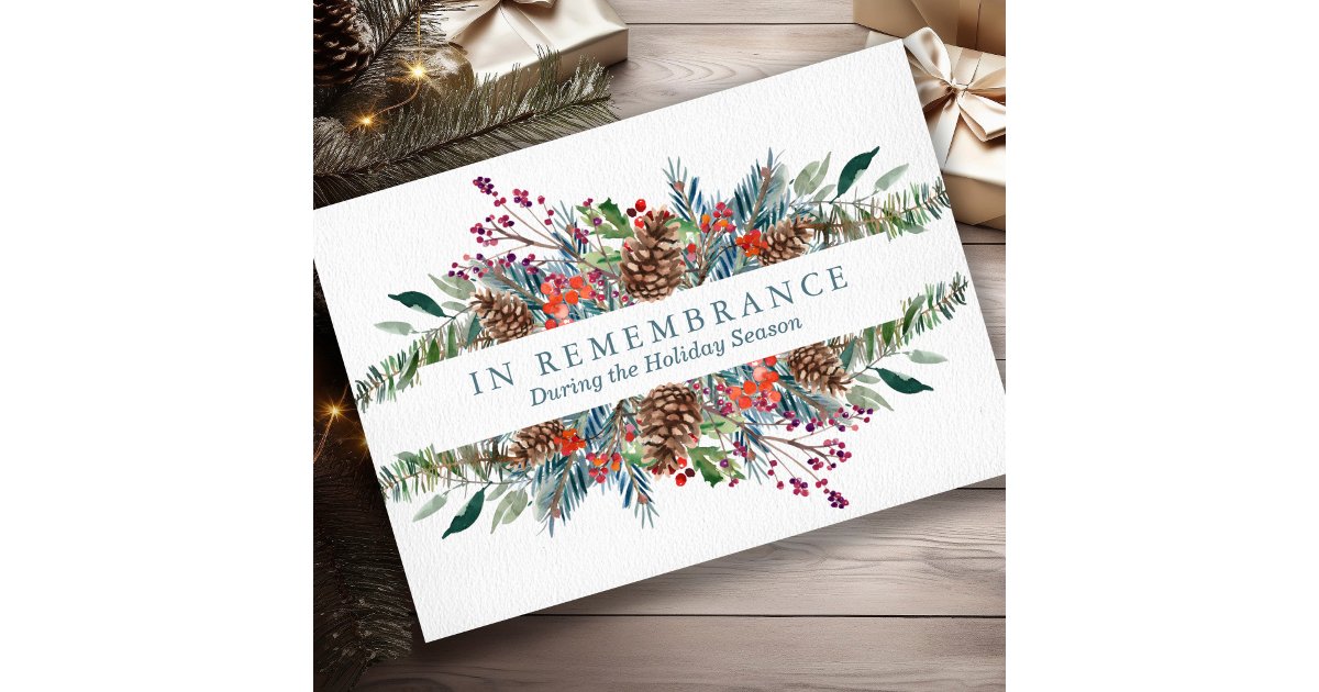 Christmas Wreath Remembrance Sympathy Holiday Card | Zazzle