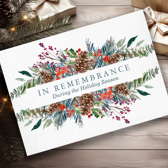 Christmas Wreath Remembrance Sympathy Holiday Card | Zazzle