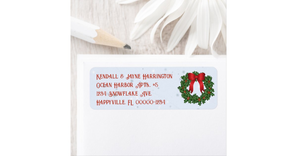 Christmas Wreath Return Address Labels | Zazzle