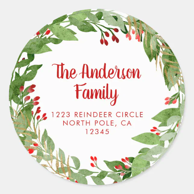 Christmas Wreath Seal Return Address Label | Zazzle