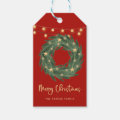 Christmas Wreath with Gold String Lights on Red Gift Tags | Zazzle