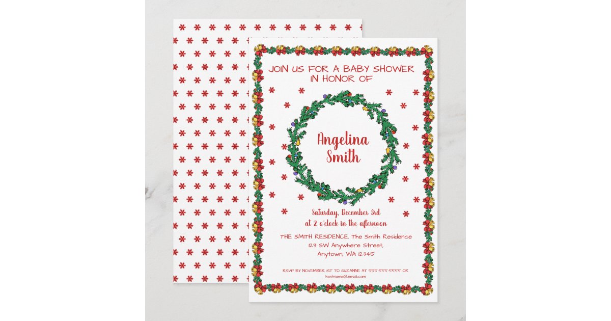 Christmas Wreaths & Garland Baby Shower Invitation | Zazzle