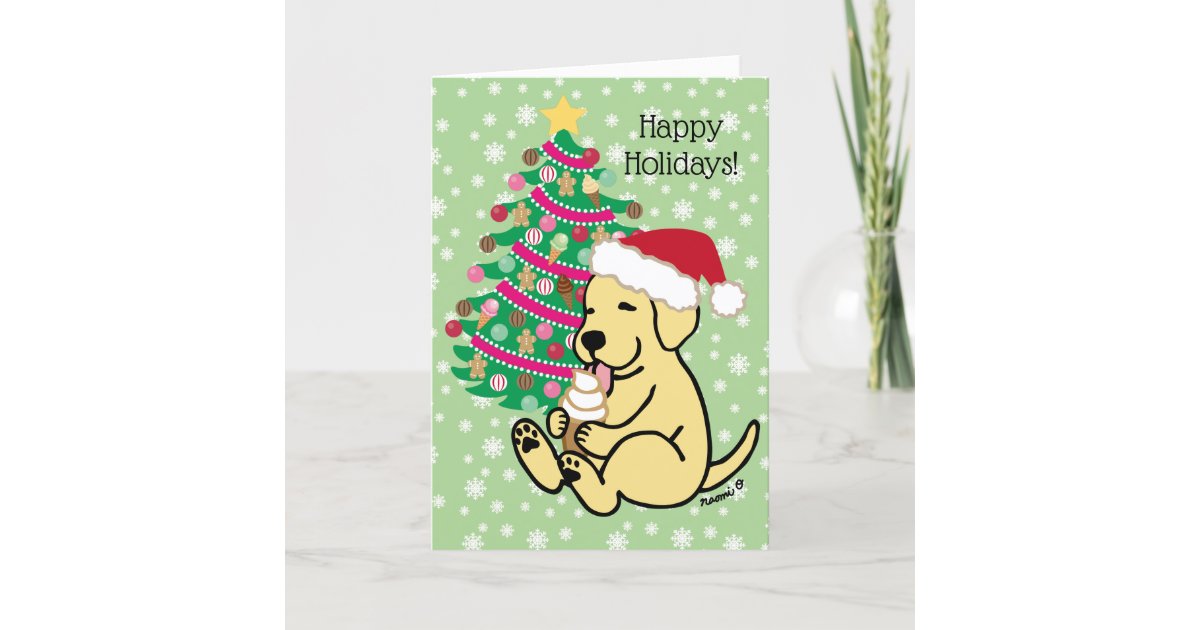 Christmas Yellow Labrador Ice Cream Licking Holiday Card | Zazzle