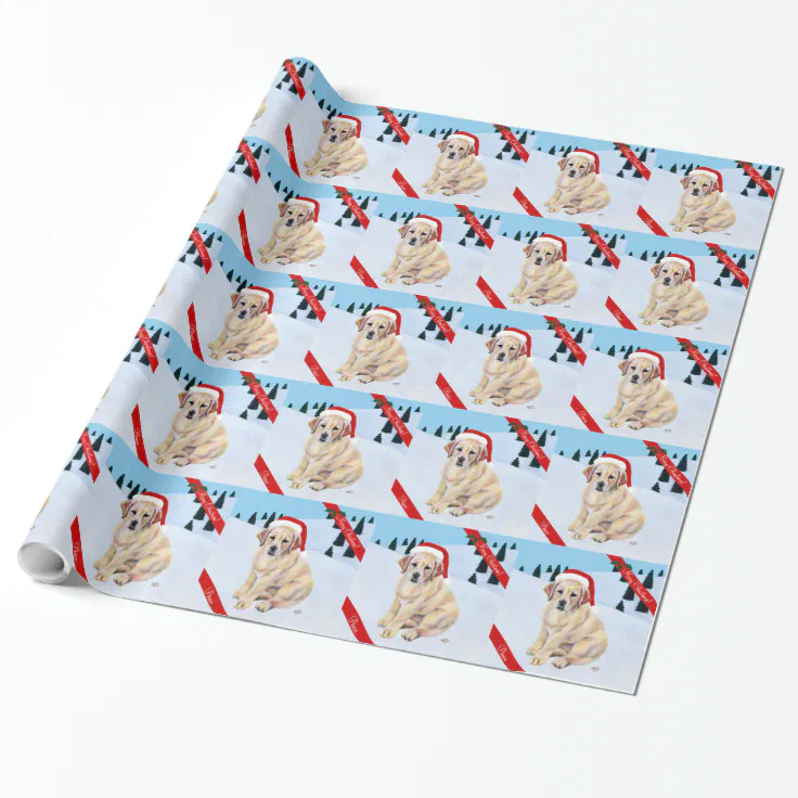 Christmas Yellow Labrador Puppy Wrapping Paper | Zazzle
