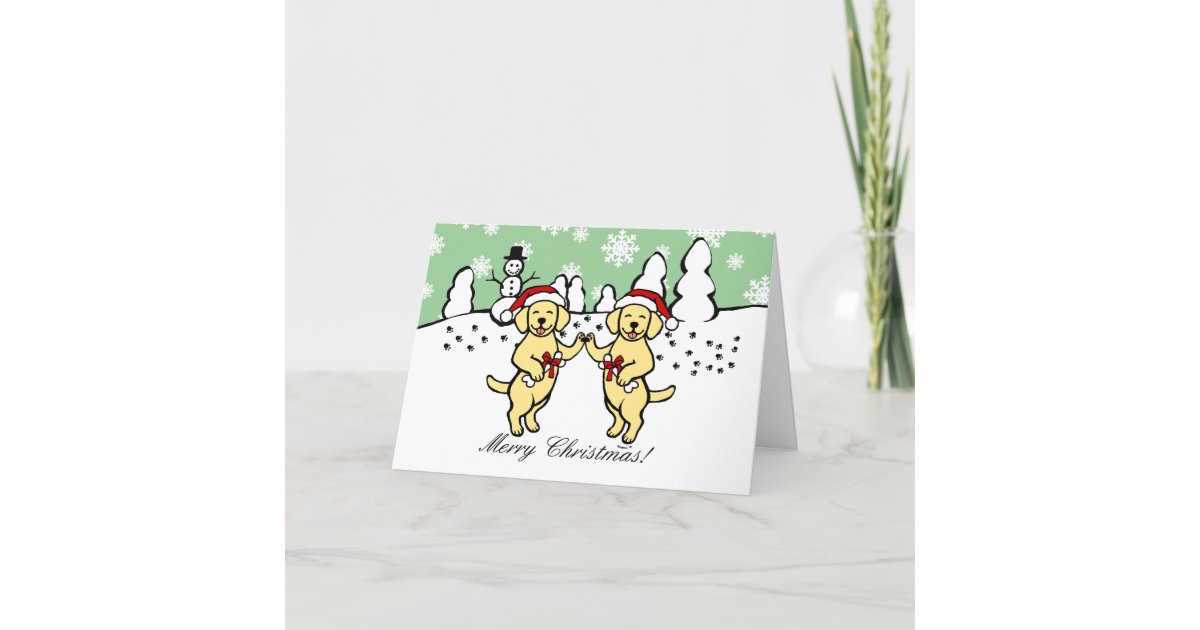 Christmas Yellow Labradors Cartoon Holiday Card | Zazzle