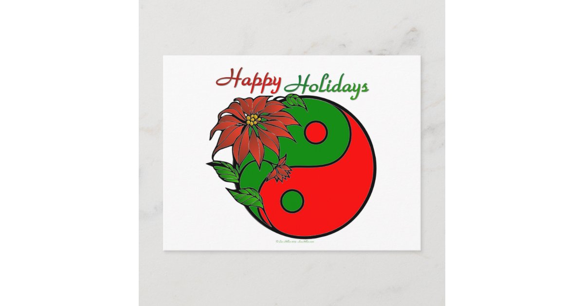 Christmas Yin Yang Poinsettia Holiday Postcard | Zazzle