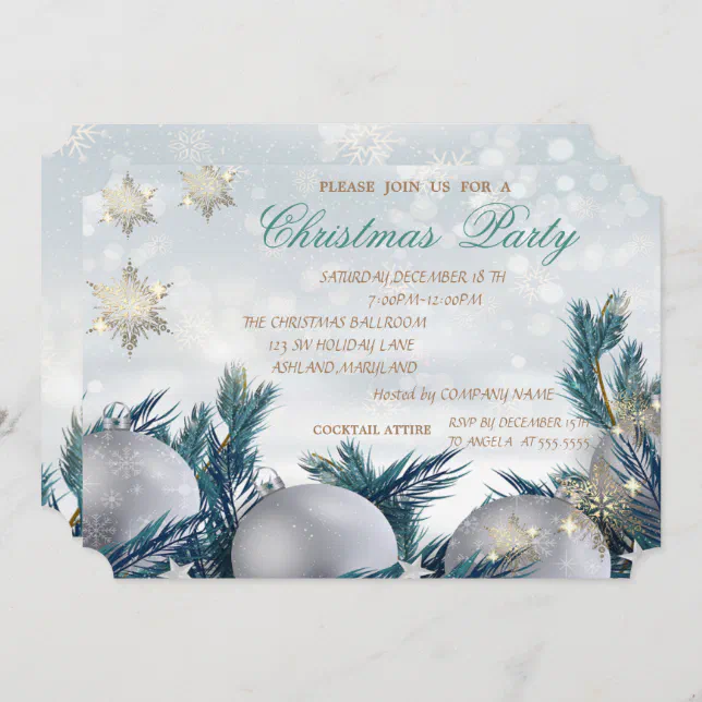 ChristmasTree Branch,Balls Company Christmas Party Invitation | Zazzle