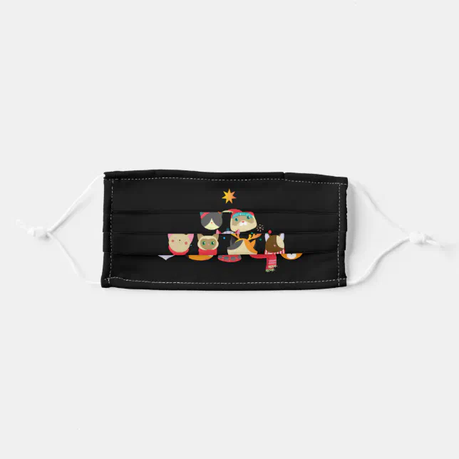 ChristmasTree Cats Christmas Present Adult Cloth Face Mask | Zazzle