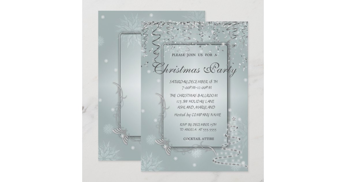 ChristmasTree,Snowflakes Corporate Christmas Party Invitation | Zazzle