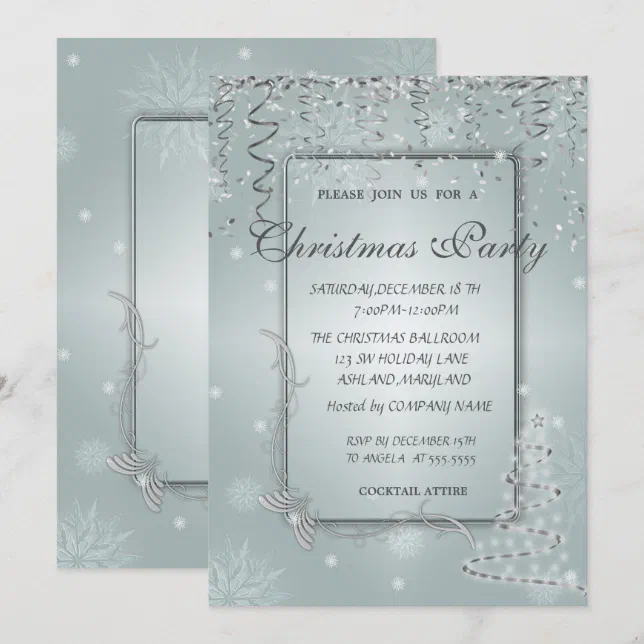 ChristmasTree,Snowflakes Corporate Christmas Party Invitation | Zazzle