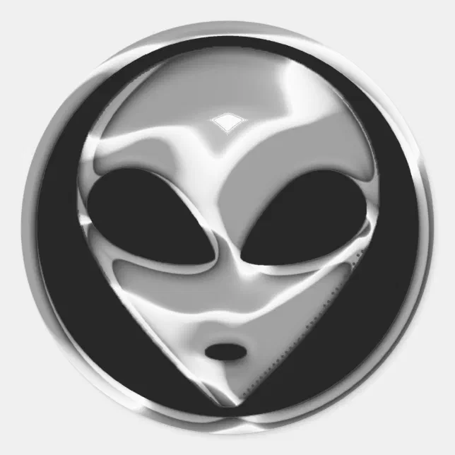CHROME ALIEN HEAD CLASSIC ROUND STICKER | Zazzle