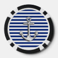 Chrome Anchor on Navy Stripes Poker Chips | Zazzle