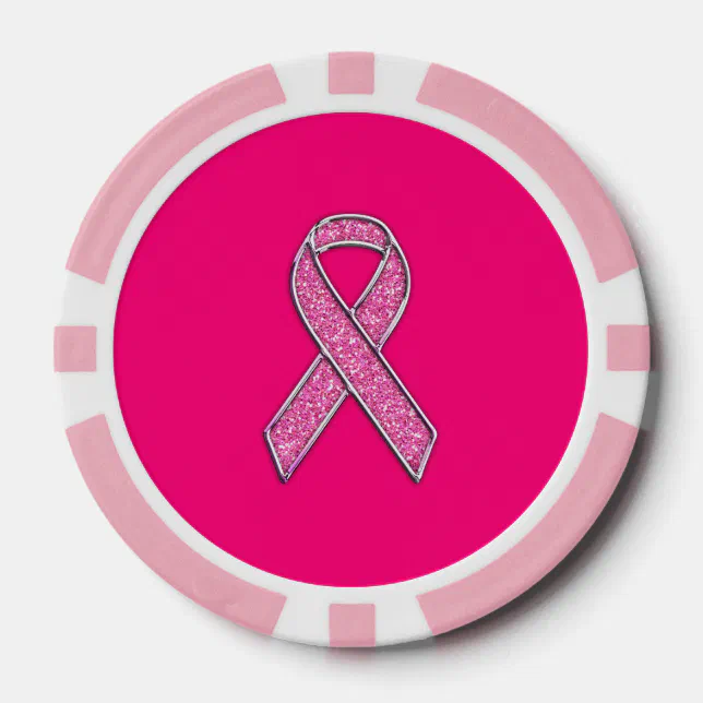 Chrome Belted Glitter Style Pink Ribbon Awareness Poker Chips | Zazzle