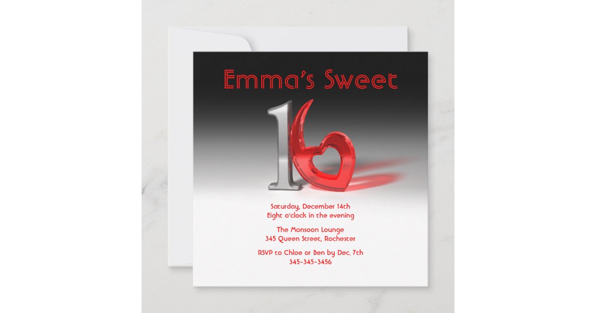 Chrome & Candy Red Sweet 16 Invitation | Zazzle