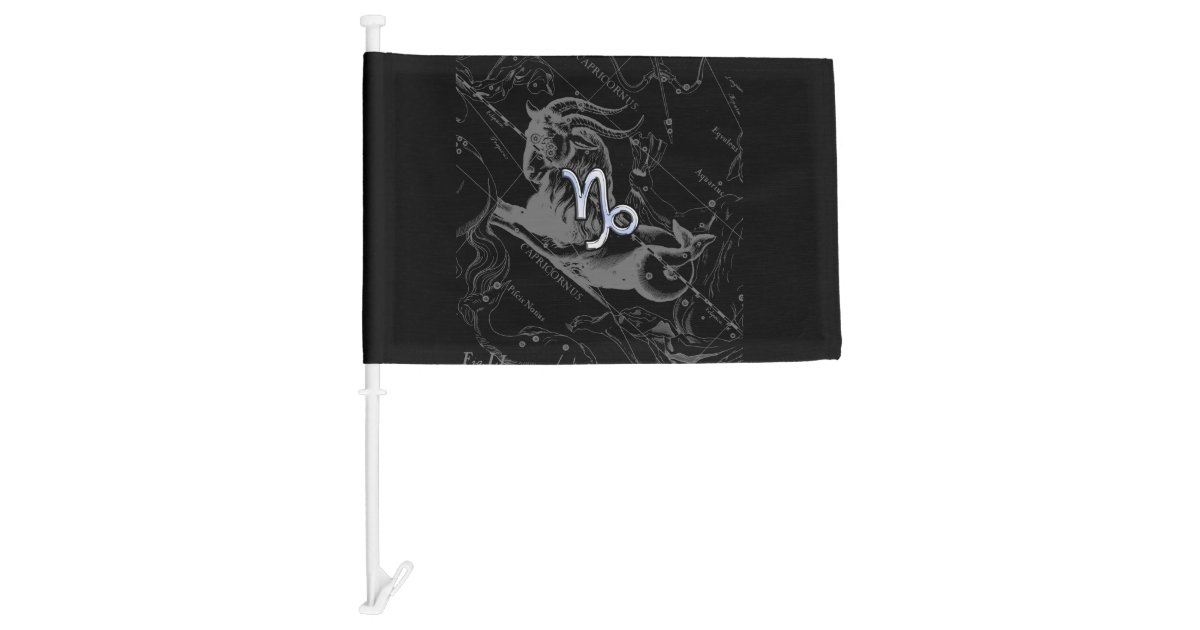 Chrome Capricorn Zodiac Symbol on Hevelius Car Flag | Zazzle