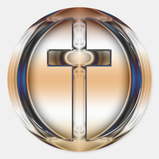 CHROME CROSS CLASSIC ROUND STICKER | Zazzle