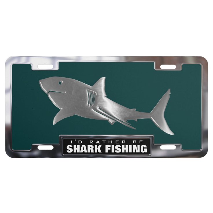 Chrome (faux) Great White Shark with Frame License Plate | Zazzle