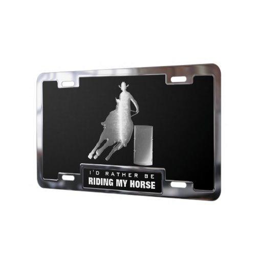 Chrome (faux) Rodeo Barrel Racer with Frame License Plate | Zazzle