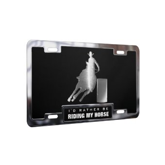 Chrome (faux) Rodeo Barrel Racer with Frame License Plate | Zazzle