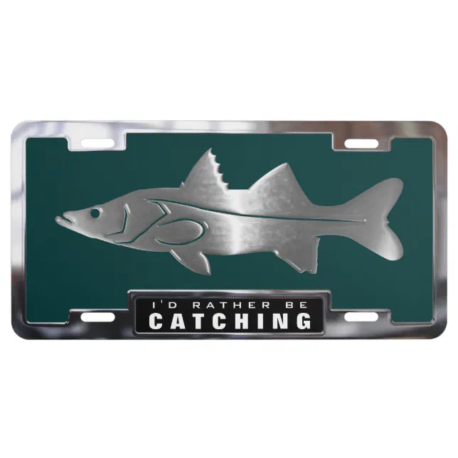 Chrome (faux) Snook Fish with Frame License Plate | Zazzle