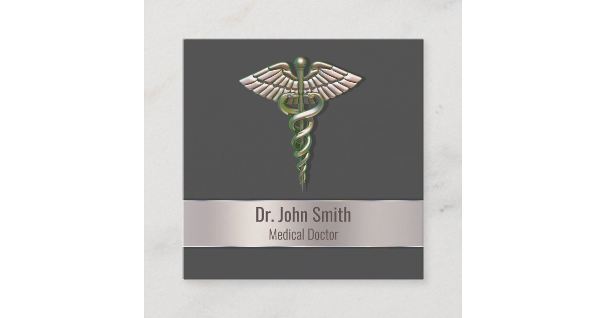 Chrome Holographic 3D Medical Caduceus Square Business Card | Zazzle