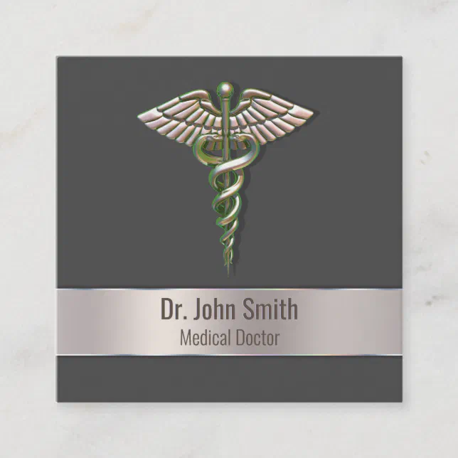 Chrome Holographic 3D Medical Caduceus Square Business Card | Zazzle