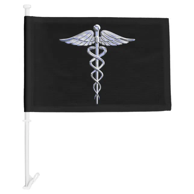 Chrome Like Caduceus Medical Symbol Black Decor Car Flag | Zazzle