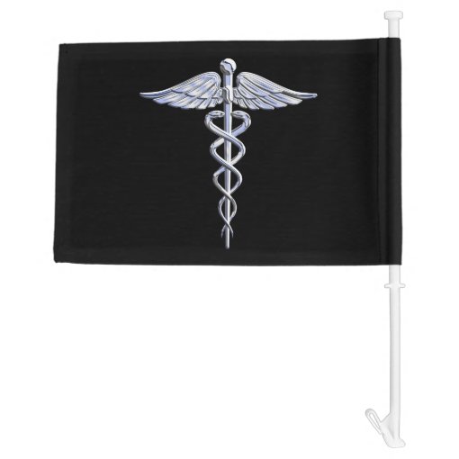 Chrome Like Caduceus Medical Symbol Black Decor Car Flag | Zazzle
