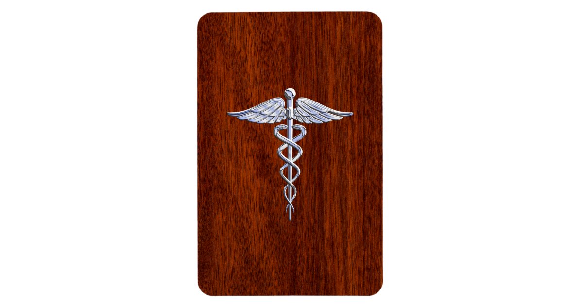 Chrome Like Caduceus Medical Symbol Mahogany Brown Magnet | Zazzle