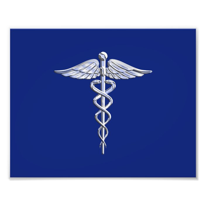 Chrome Like Caduceus Medical Symbol Navy Blue Deco Photo Print | Zazzle.com