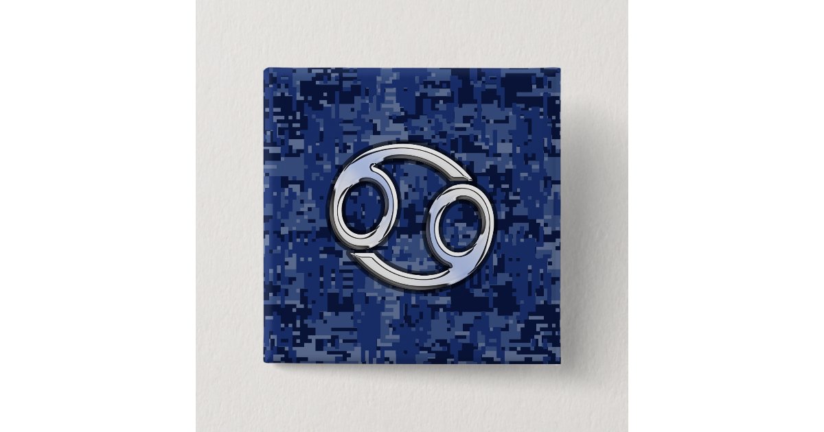 Chrome Like Cancer Sign on Blue Digital Camo Pinback Button | Zazzle