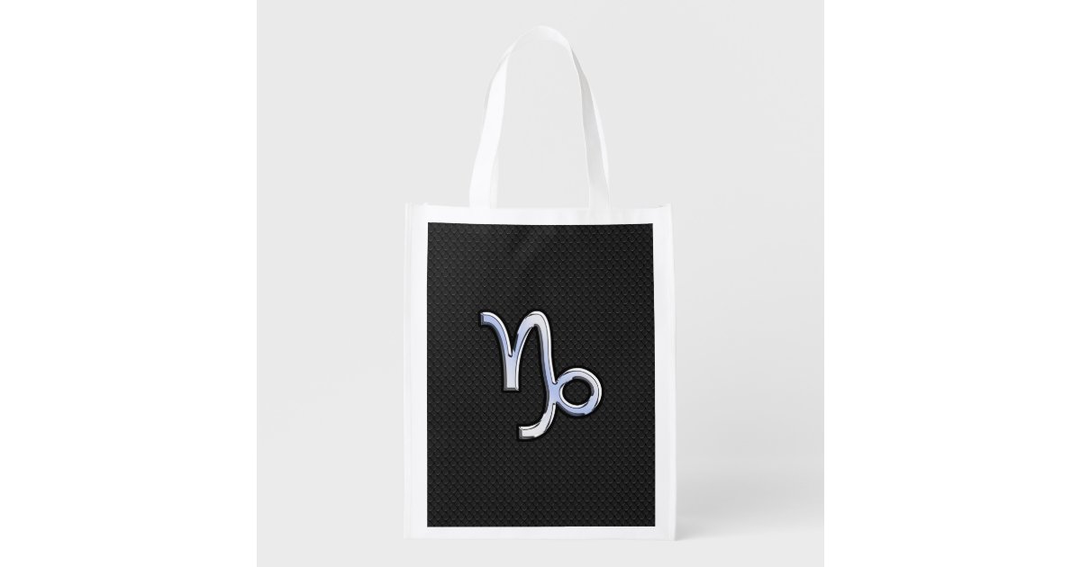 Chrome like Capricorn Zodiac Symbol on Snake Skin Grocery Bag | Zazzle
