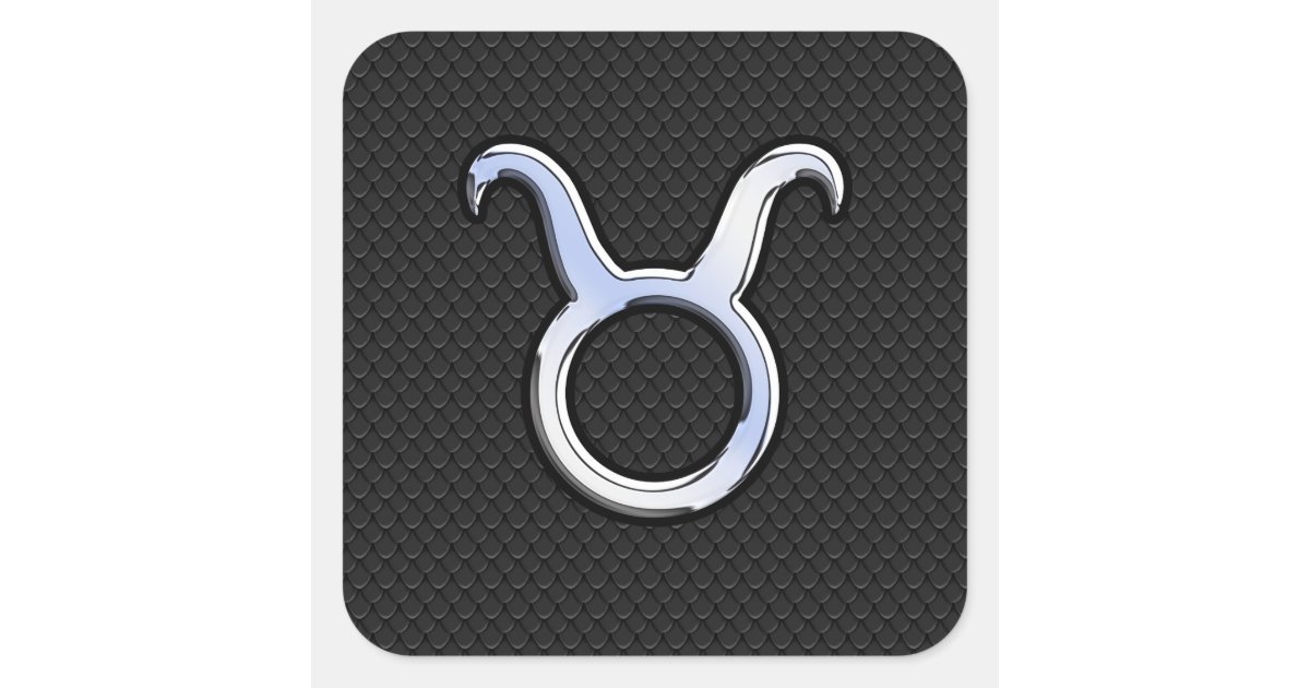 Chrome Like Taurus Sign on Black Snake Skin Square Sticker | Zazzle