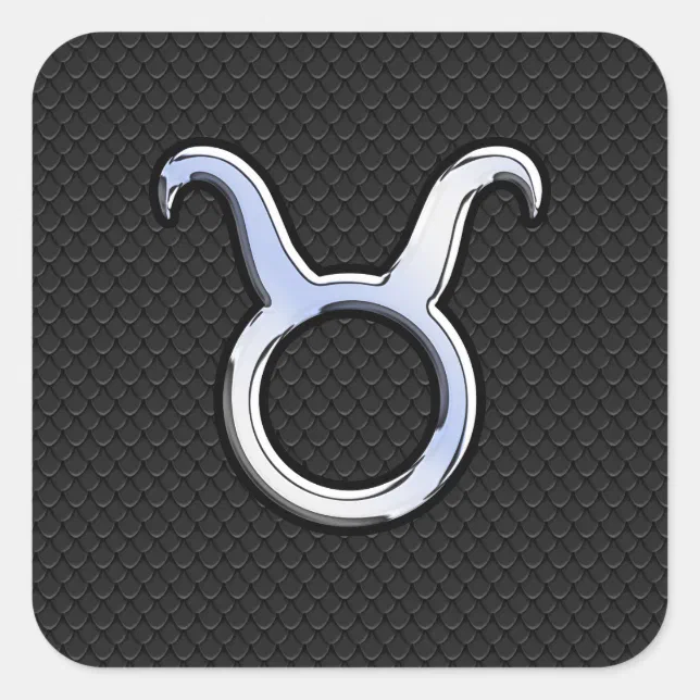 Chrome Like Taurus Sign on Black Snake Skin Square Sticker | Zazzle