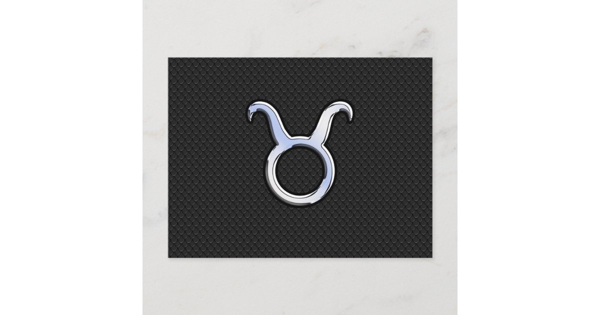 Chrome Like Taurus Zodiac Sign on Black Snake Skin Postcard | Zazzle