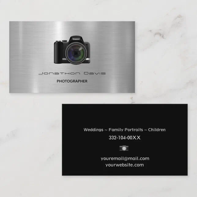 Chrome Metal Design Photography Camera Business Card | Zazzle