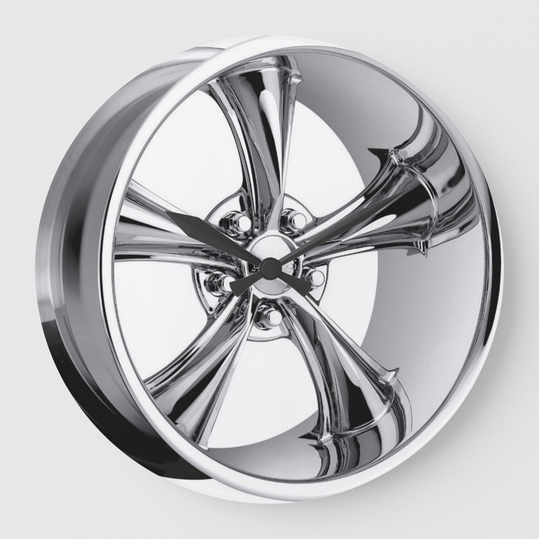 chrome rim large clock | Zazzle