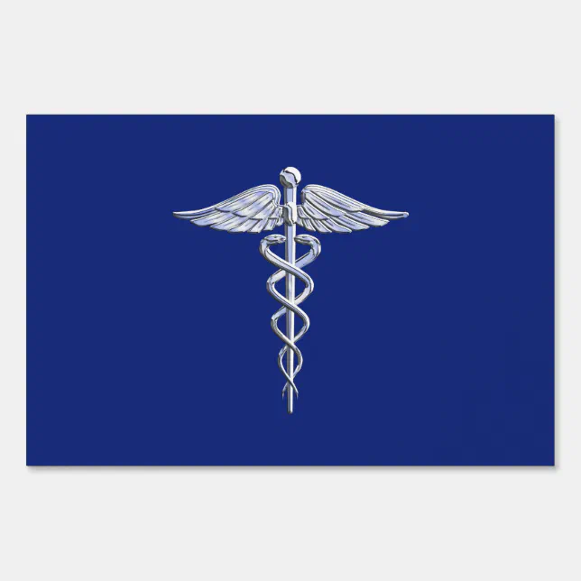 Chrome Style Caduceus Medical Symbol on Navy Blue Yard Sign | Zazzle