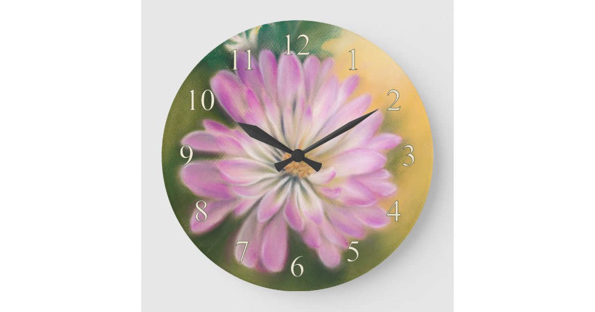 Chrysanthemum Pink and Cream Pastel Floral Large Clock | Zazzle