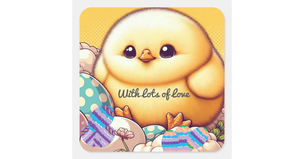 Chubby Baby Chick With Eggs Square Sticker | Zazzle